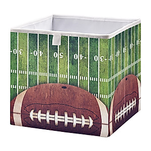 American Football Field Cube Storage Bin Foldable Storage Cubes Waterproof Toy Basket for Cube Organizer Bins for Toys Closet Kids Nursery Boys Girls Clothes Book - 15.75x10.63x6.96 IN