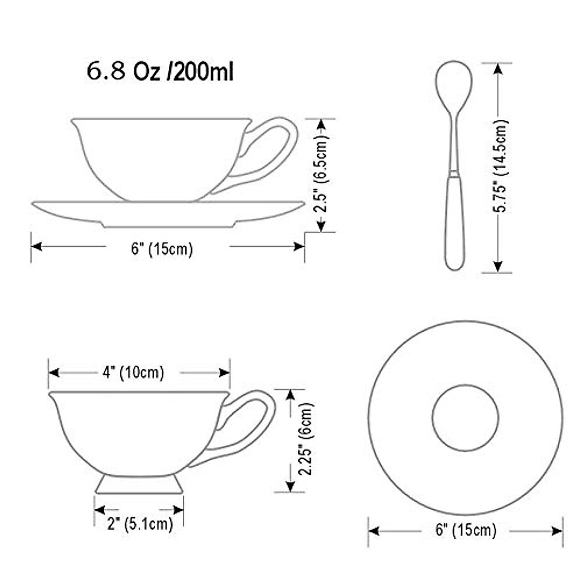 Panbado 3 Piece Bone China Tea Cup Saucer Set with Spoon Porcelain Gold Rimmed Teacup Coffee, Flower and Birds, 200 mL/6.8 oz, Blue Cup & Saucer, Dark