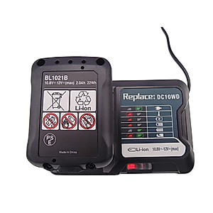 2pcs BL1021B 2.0Ah Battery with Charger DC10WD DC10SB, Compatible with Makita 12V Battery BL1016 BL1015 BL1020 BL1041B 197396-9, CP100DZ JR103D MP100DZ TD110D DF031D DF0331D CG100D CL106FD Tool