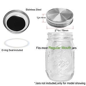 Stainless Steel Mason Jar Lids, Storage Caps with Silicone Seals for Regular Mouth Size Jars, Polished Surface, Reusable and Leak Proof, Pack of 12 (12-Pack Regular Mouth stainless steel)