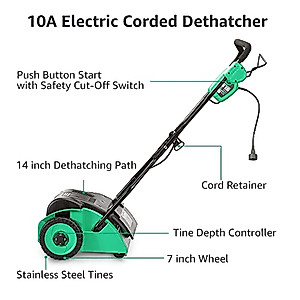 Amazon Brand - Denali 3-Position 10 Amp 14-Inch Corded Dethatcher