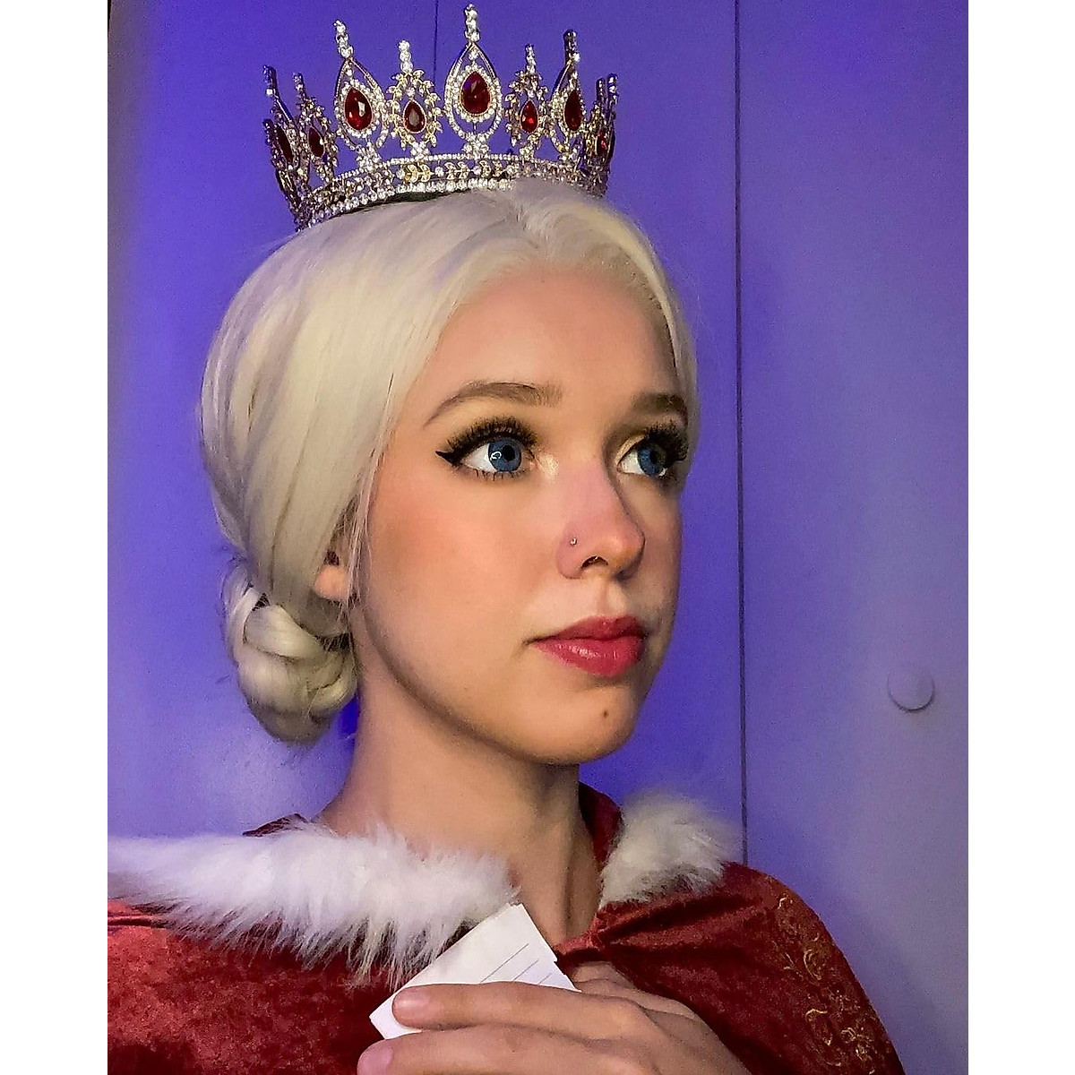 SWEETV Royal Queen Crown, Wedding Tiara for Bride, Rhinestone Tiaras and Crowns for Women, Costume Headpiece for Birthday Cosplay Party Celebration,Red, Bailey