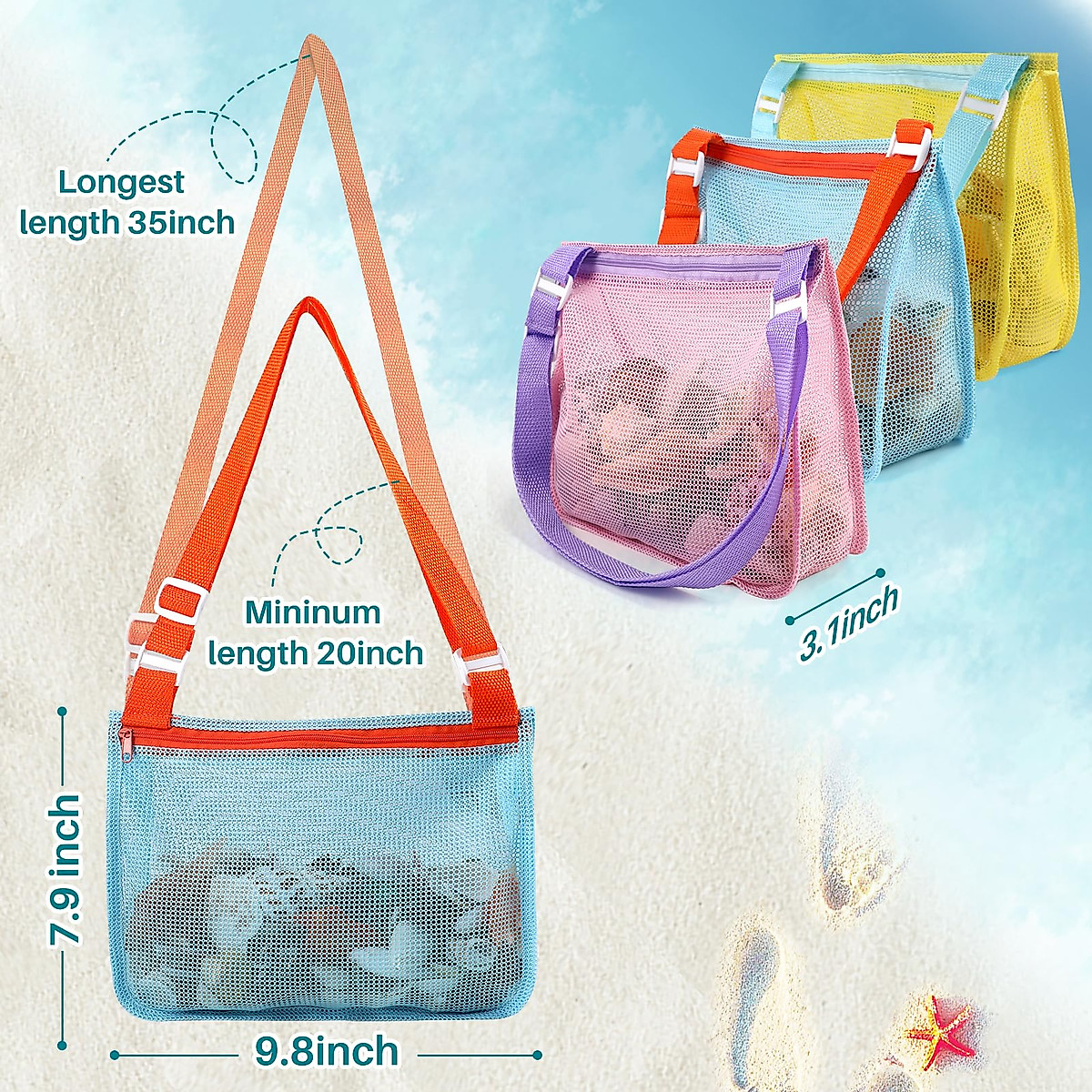 CLAPET Mesh Beach Bag for Kids Sand Toys, 3 Pack Shell Collecting Bag for Beach Toys Seashell Swimming Accessories for Boys Girls Toddler (Only Bags)