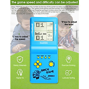 HLF 3.5-inch Large Screen Retro Brick Game Console for The 80s/90s Building Block Game Racing/Tank Game Built-in 23 Classic Games Nostalgic Puzzle Children's Game Console (Blue)