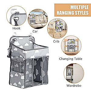 Putybudy Large Capacity Baby Bedside Hanging Organizer, Foldable Baby Crib Diaper Organizer, for Nappy Clothes Toys Milk Bottles, Organiser Diaper Holder Caddy Stacker, Saving Place and Easy Storage