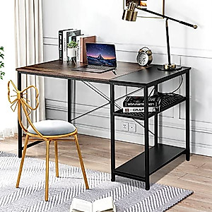 dreamlify Computer Desk 47 x 24 Inches - Home Office Study Writing Work Table Thicken Table Top with Two Shelves, Easy Assembly, Brown
