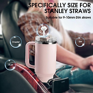 Bougimal Straw Cover Fit for Stanley Quencher H2.0 40 oz 30 oz Tumbler with Handle & Stanley IceFlow 20oz 30oz, Protective Silicone Cup Boots Reusable, Rainbow label, Stanley Cup Accessories, Gray