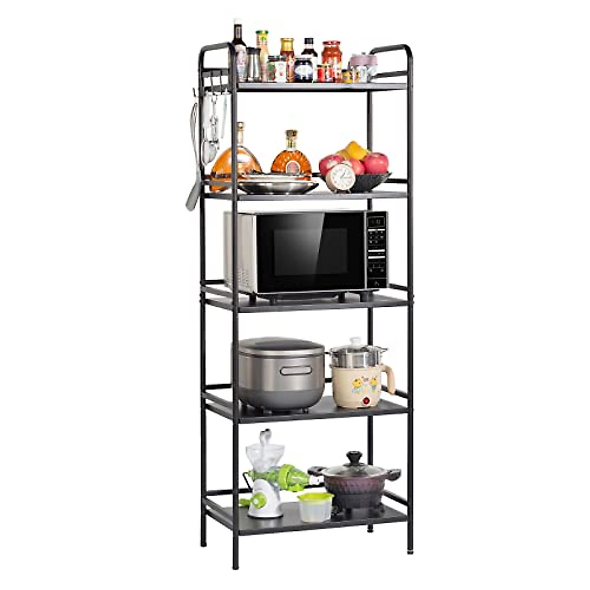 HDANI 5-Tier Standing Storage Shelf, Utility Shelves for Storage, Multifunctional Metal Storage Rack for Kitchen, Garage, Office, Bedroom (Black, 23.6''Lx13.8''Wx63''H)