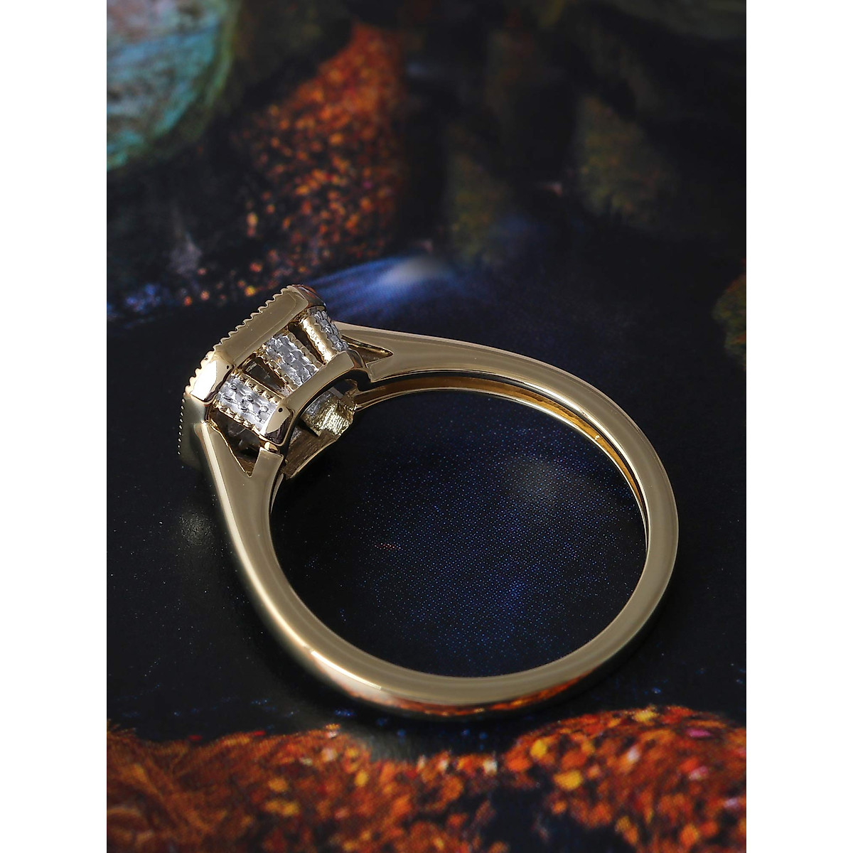 Sterling Silver with Yellow Gold Plating 1/10Ct TDW Radiant-Cut Diamond Framed Fashion Ring by Diamond Hub Love Gift for Women(I-J, I2)6.5