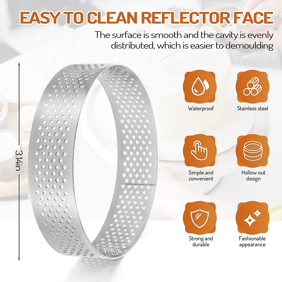 Wuden 6pcs Round Tart Ring Stainless Steel Porous Tart Bottom Tower Pie Cake Mould Heat-Resistant Perforated Cake Mousse 8cm