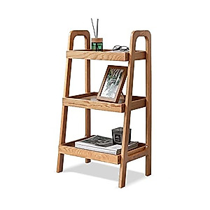 Bamskov 100% Solid Oak Sofa Table - Versatile Design Narrow End Table with 3-Tier Open Storage for Living Room, Bedroom, or Small Spaces - Ladder Shelf for Study (Natural)