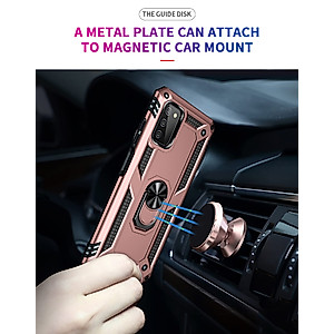 PUSHIMEI Galaxy A03S Case, Military Grade 16ft Drop Tested, Ring Holder Kickstand, with Screen Protector - Rose Gold