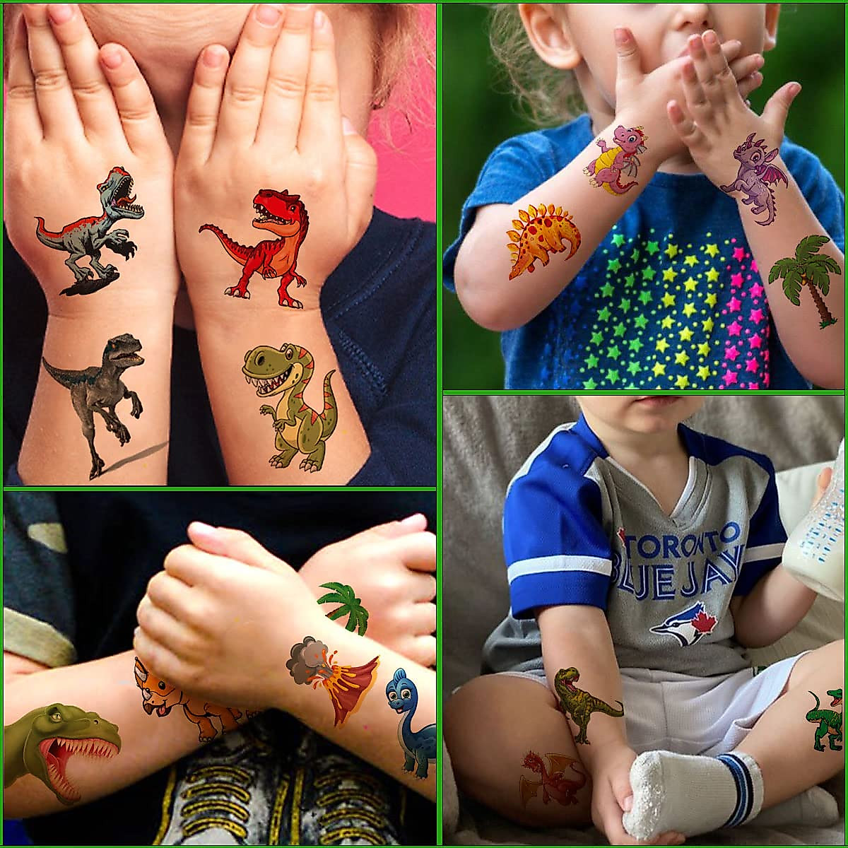 Tazimi 88 Sheets 3D Dinosaur Temporary Tattoos For Kids T-Rex Tattoo Sticker Dinosaur Tattoo Party Decoration DIY Temporary Tattoos Art