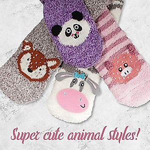 BambooMN Kitty Hello Socks For Women, Non-Slip Warm Fuzzy Crew Socks, Christmas Kitty Stocking Stuffer, gray, 3 pair
