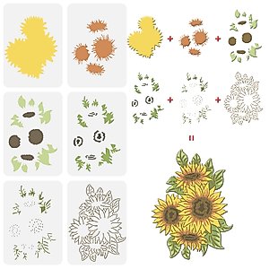 FINGERINSPIRE 6 Pcs Sunflower Stencils Drawing Painting Templates Sets Plastic Layered Sunflower Painting Stencils Sunflower Template Sets for Painting on Wood, Floor, Wall and Tile