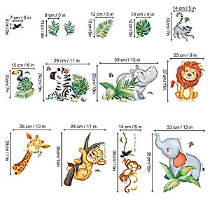 wondever Jungle Animals Wall Stickers Safari Animal Elephant Giraffe Lion Monkey Peel and Stick Wall Art Decals for Kids Bedroom Baby Nursery Door Decor