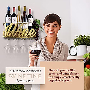 Anna Stay Wine Rack Wall Mounted - Decorative Wine Rack with Wine Glass Holder, Wall Mounted Wine Rack inc Cork Storage & Wine Charms, Wine Gifts with Wine Bottle Holder for Wine Decor