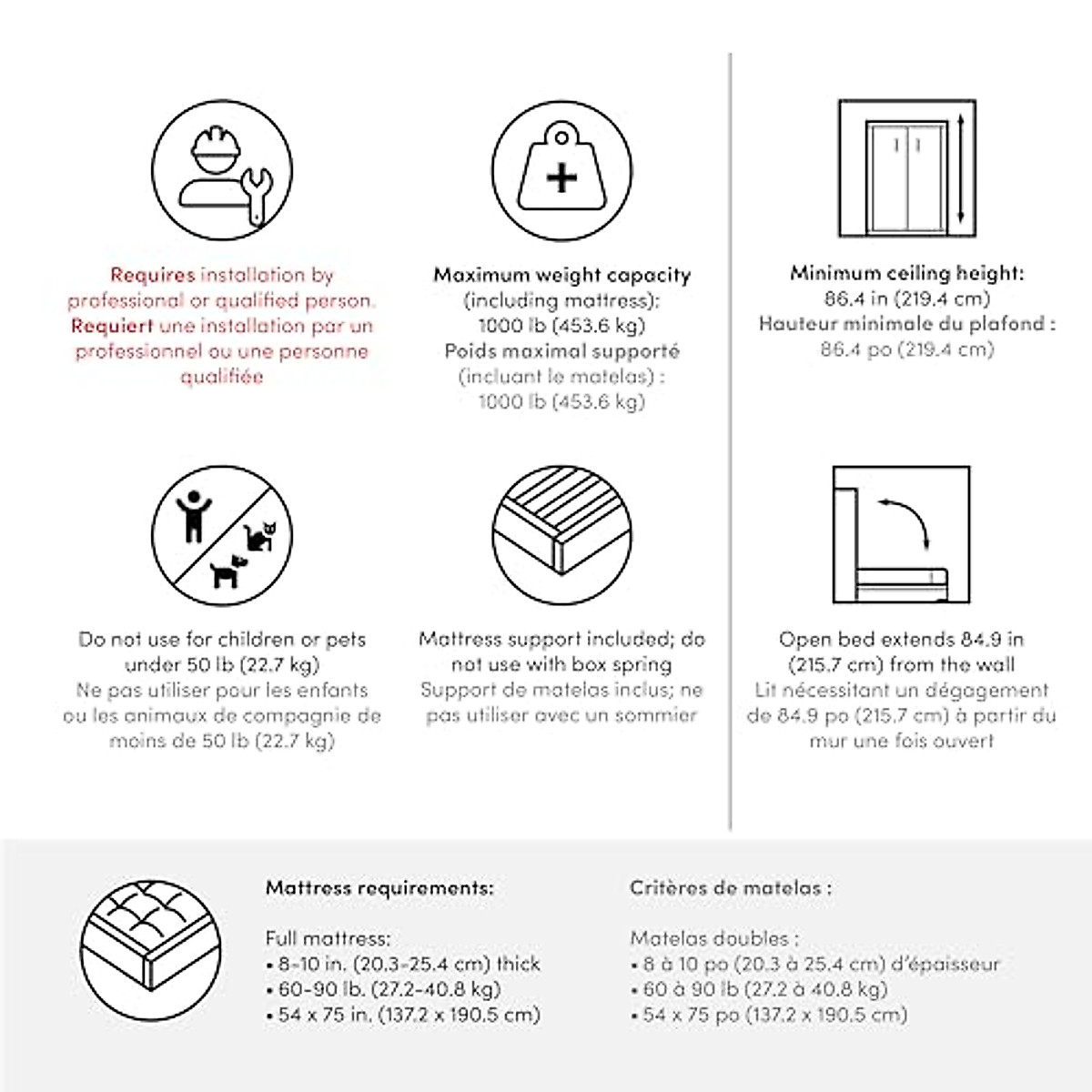 BESTAR Pur Full Murphy Bed, 59-inch Space-Saving Wall Bed for Multipurpose Guest Room or Home Office