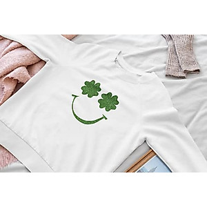 Shamrock Happy Face Iron On Decal, St Patricks Day Shirt Transfer, Iron On Transfer, Clover Patch, Glitter Decal, St Paddy, Iron On ALmost Anything in 5 Min (Grass Glitter)