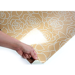Peel and Stick PVC Instant Floral Decorative Self-Adhesive Film Countertop Backsplash Rosesupia Gold Silver Micro Pearl (PGS9028-1 : 2.00 Feet X 6.56 Feet)
