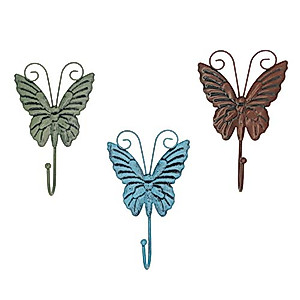 Owlgift Metal Hanging Hook, Rustic Butterfly Design Storage for Hanging Coat, Hat, Jacket, Robe, Bath Towel, Mug – Set of 3
