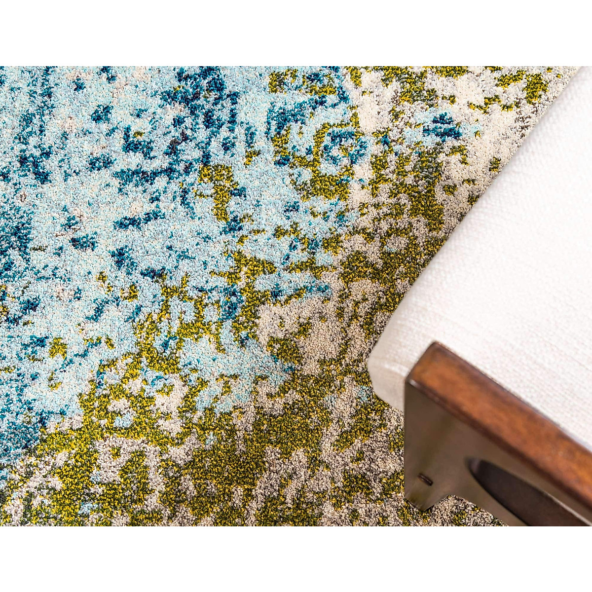 Unique Loom Estrella Collection Abstract, Modern, Light Colors, Distressed Area Rug, 6' 1" x 6' 1", Blue/Beige