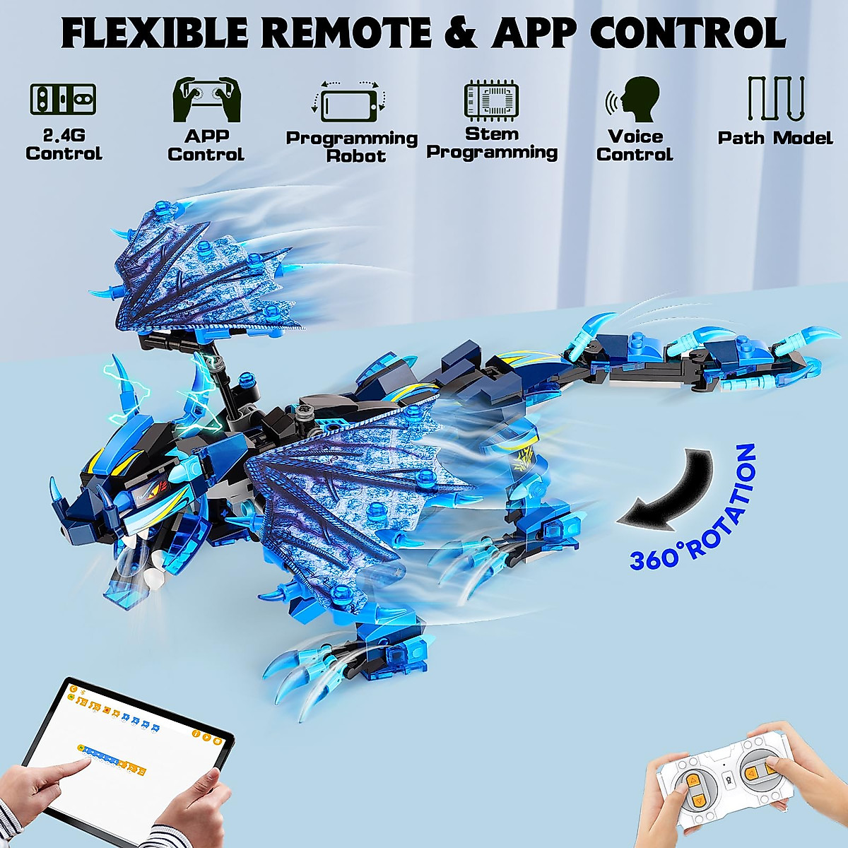 OASO Dragon Building Kit with Remote Control STEM Gifts for Boys Kids Ages 8-12, Coding Buildable Technic Toys for Birthday with 549 Pieces