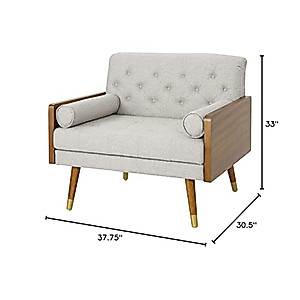 Christopher Knight Home Greta Mid Century Modern Fabric Club Chair, Beige, Dark Walnut 30.5D x 37.75W x 33H in