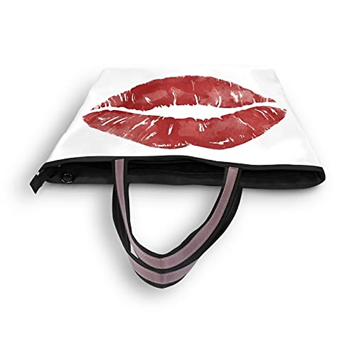 Tote Bag Pinup Style Lip Print, Large Capacity Zipper Women Grocery Bags Purse for Daily Life 2 Sizes