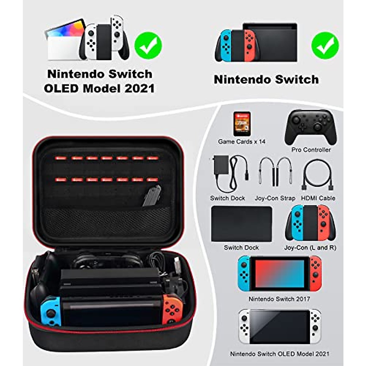 Glamgen Carrying Case for Nintendo Switch/OLED,Large Protective Travel Hardshell Storage Bag with 16 Game Cartridges for Switch Console, Pro Controller, Accessories Switch Dock,Black