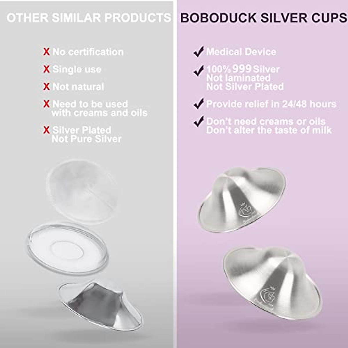 Boboduck Nipple Shields for Nursing Newborn - Large Size 999 Silver Nursing Cups Soothe Nursing Nipple, BreastfeedingEssentials Nipple Cover, Nipple Guards Protector for Breastfeeding