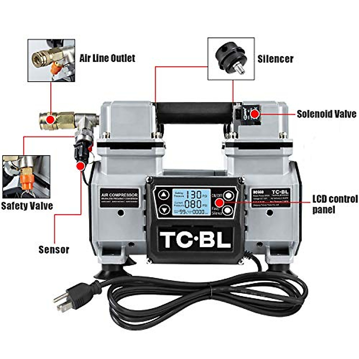 TC·BL Portable Air Compressor 110V,Ultra Quiet Air Compressor Oil Free and Lightweight Small Air Pump