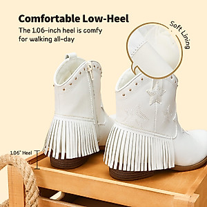 DREAM PAIRS Girls Cowgirl Cowboy Ankle Western Boots Side Zipper Riding Shoes with Tassel Sdbo2302K White Size 3 Little Kid