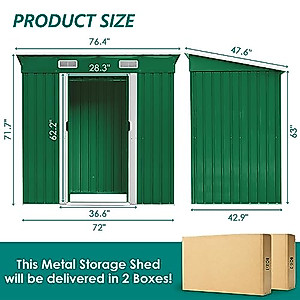 Clevich 6 ×3.5 FT Outdoor Storage Shed, Metal Garden Tool Shed, Outside Sheds w/Sliding Door & Vents, Waterproof Storage Cabinet, Backyard Patio Lawn, for Bike, Pet Room, Utility Room(Dark Green)