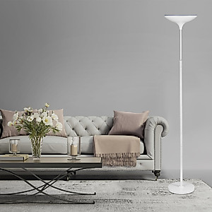 Globe LED Floor Lamp Torchiere, Energy Star Certified, Dimmable, Super Bright, 43W, 3010 Lumens, Matte White Finish,12783