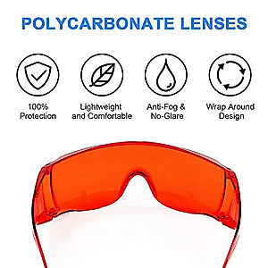 EZGO Dental Lab Safety Glasses, Red Goggle Eyewear, Anti-Fog Protective Eye Shield Safety Glasses for Teeth Whitening Curing Light, Fit Over Glasses for Adults & Kids