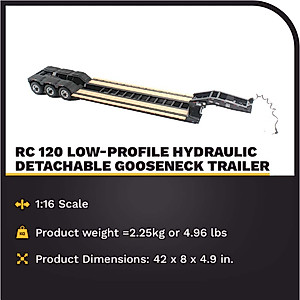Diecast Masters RC Lowboy Trailer | Diecast Trailer Truck Accessory for Radio Control Tractor | 1:16 Scale Model Remote Control Trailer Attachment | Diecast Model 27008