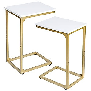 AMHANCIBLE C Shaped Side Table Set of 2, Couch Tables End Table That Slide Under, for Small Space, TV Trays for Living Room, Bedroom, Metal Frame, Acent Golden White HET02GWT