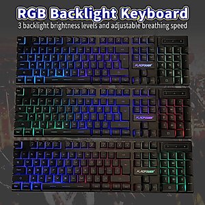 FLAGPOWER Gaming Keyboard and Mouse, Gaming Mouse Pad Combo, 3 Colors Changeable Backlit Mechanical Feeling Keyboard with 4 Colors Breathing LED Backlight Mouse for PC Laptop Computer Game and Work