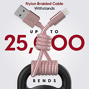 TALK WORKS iPhone Charger Lightning Cable 10ft Long Braided Heavy Duty Cord MFI Certified for Apple iPhone 13, 12, 11 Pro/Max/Mini, XR, XS/Max, X, 8, 7, 6, 5, SE, iPad, AirPods, Watch - Rose Gold