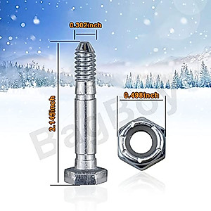 Braveboy 6 Pack Snowblower Shear Bolts 51001500-2-1/8" x 5/16" 51001500 Shear Pins & Nuts Compatible with Ariens 01019500 510015 AM122156 AM1369890 Snow Blower, Fits ST420 ST520 ST732 ST1032 & More