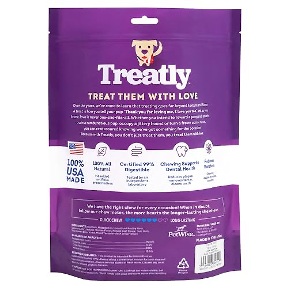 Treatly USA Beefhide Chips Dog Chew Treats - Chicken & Beef Flavor, 12oz/1 Pack