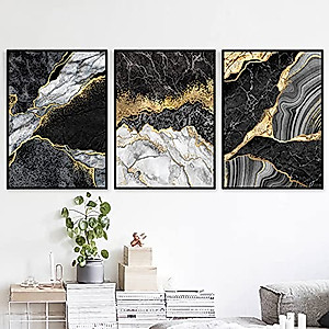 Abstract Black Gold Marble Texture Wall Art Painting Abstract Gold Wall Art Modern Posters Prints Abstract Marble Wall Art for Living Room Decor Abstract Wall Art Black and Gold Picture Unframed (12x16inch Unframed)