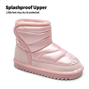 DREAM PAIRS Girls Boys Snow Boots Kids Winter Ankle Shoes 10mm Puffy Faux Fur Lined for Little/Big Kid,Size 2 Little Kid,PINK,SDSB2306K