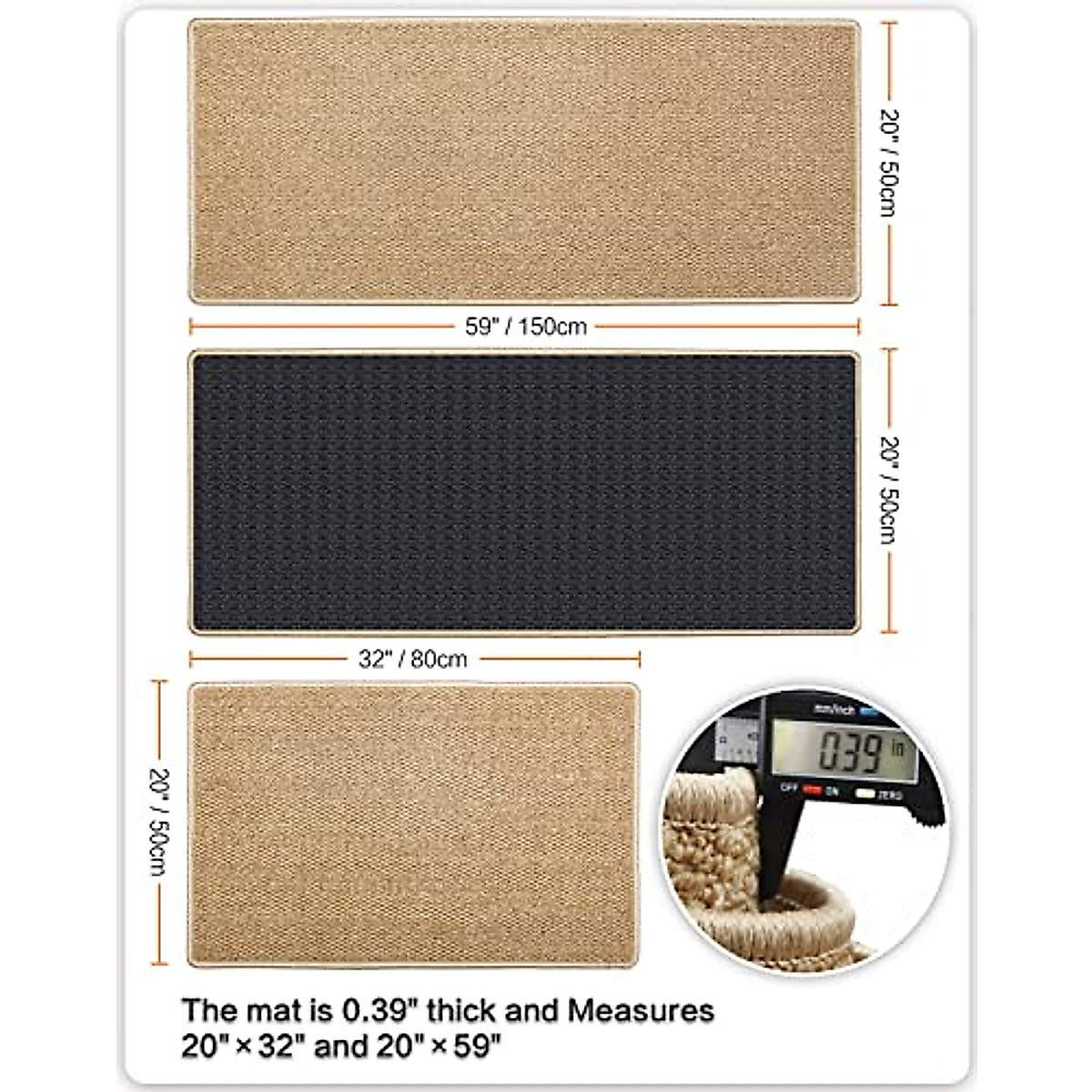 BxzanDya Kitchen Rug and Mats[2pcs] 20x59 Inch/20x32 Inch, Kitchen Rugs and Mats Non Skid Washable, for Kitchen Sink Side Mats, Aisle Rugs, Hallway Rugs(Oats, 20 "x32 + 20 "x59)