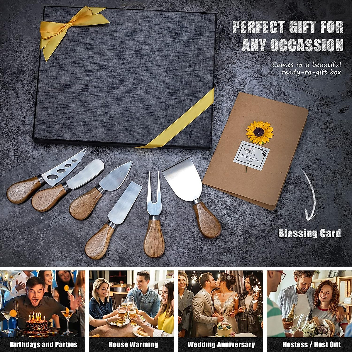 Cheese Knives Set,Stainless Steel Cheese Knife Collection Cheese Slicer Cheese Cutter Cheese Fork,Cheese Spreading Knife Cheese Markers for Charcuterie Boards Accessories Charcuterie Utensils