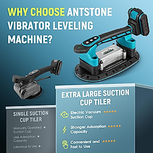 Antstone Tile Vibration Tool 283mm Suction Cup 400kg Adsorption Handheld Tile Installation Leveling Machine Tile Vibrator Tool for Tiling Leveling Laying Max.28000r/Min 6 Speeds 12500mAh