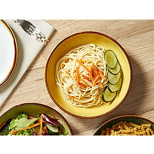 ONEMORE 10.5 inch Dinner Plates and 30 oz Pasta Bowls Bundle - Microwave, Oven and Dishwasher Safe - Yellow