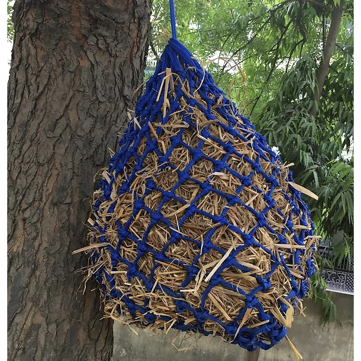 Majestic Ally 2”x2” Holes Highly Durable Very Sturdy 36" Hay Net with for Horses, Goat, Travel Feeder for Trailer and Stall, Reduces Waste (Royal Blue)