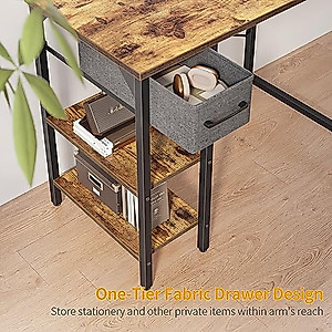 CubiCubi Computer Desk, 35 Inch Small Home Office Desk with Drawer Storage Shelves for Small Space, Writing Study Desk, Rustic Brown